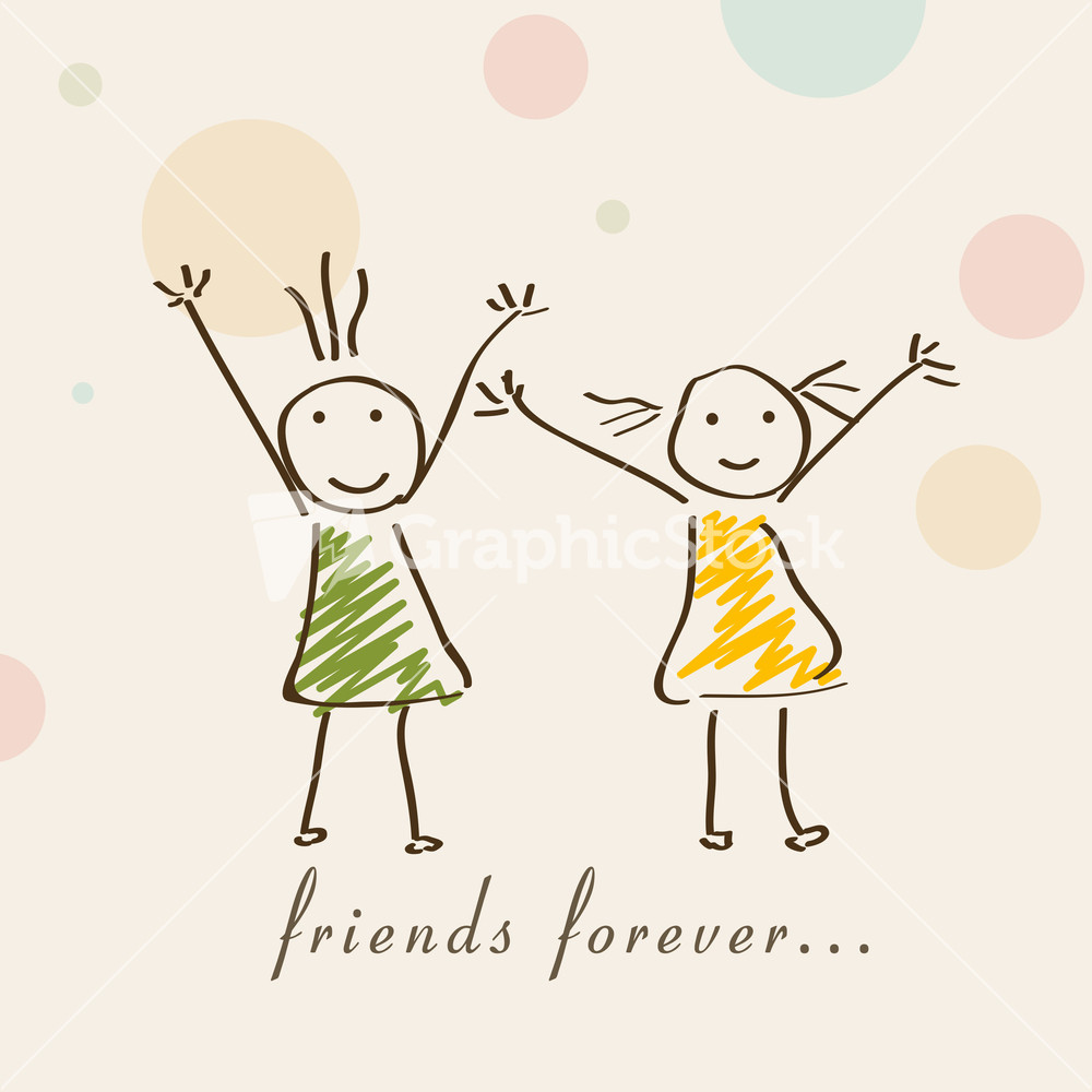 Cartoon Illustration Of Two Cute Girls And Text Friends Forever For ...