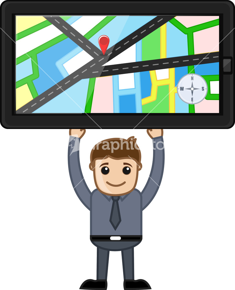 Gps Device Holding In Hands - Cartoon Vector