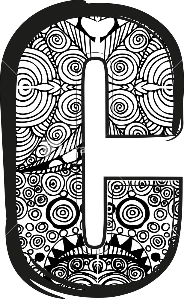 Letter C With Abstract Drawing. Vector Illustration