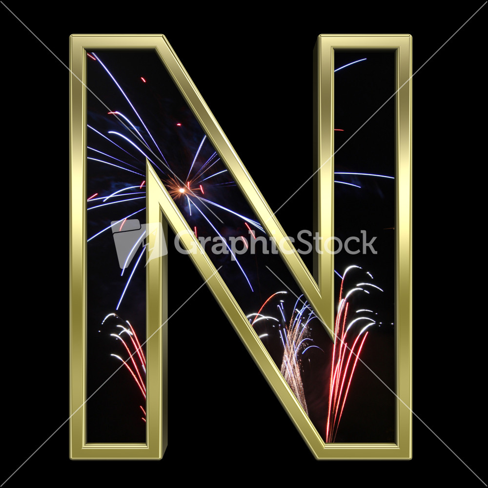 One Letter From Firework With Gold Frame Alphabet Set