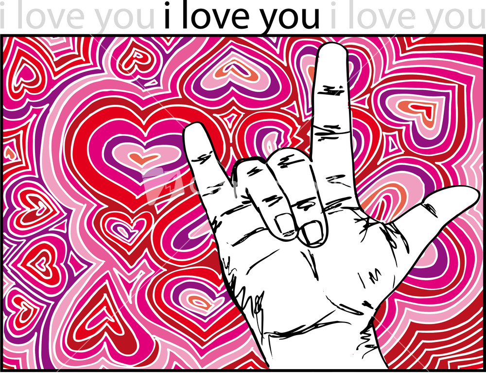Sign Language For I Love You With Abstract Hearts Background. Vector ...