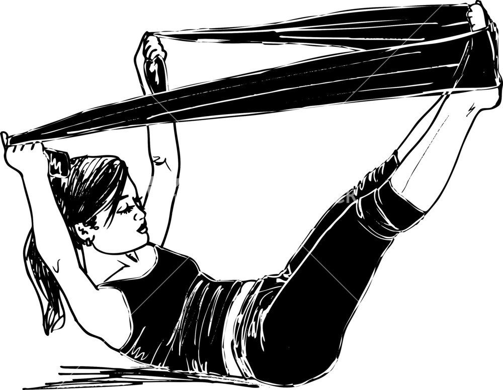 Sketch Of Pilates Woman Rubber Resistance Band Fitness Sport Gym ...