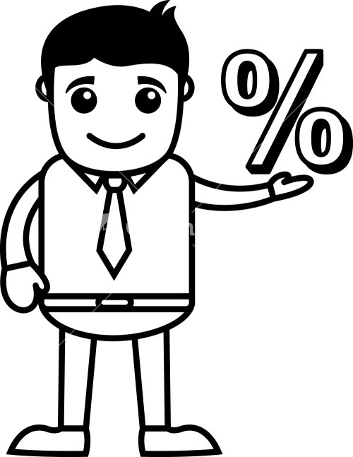 Man Having Percentage Sign In His Hand - Business Cartoon Vectors